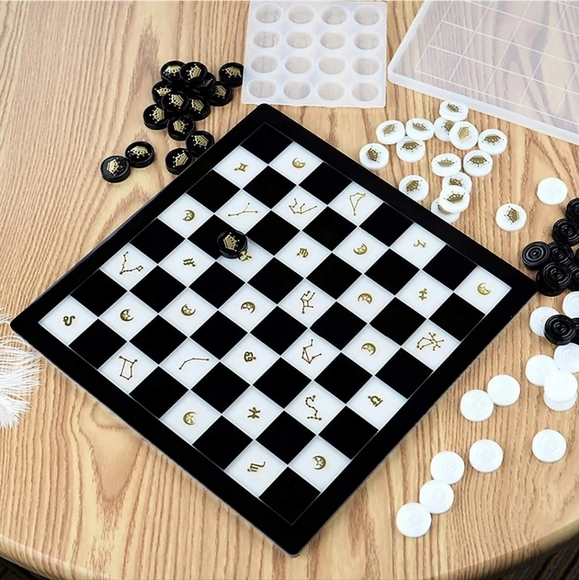 Games | Checkerboard Game Epoxy Resin Silicone Trays Chess Pieces ...